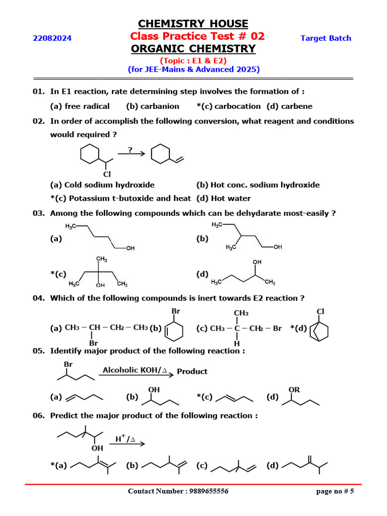 Chem E1 and E2 Jee Practice Questions | PDF