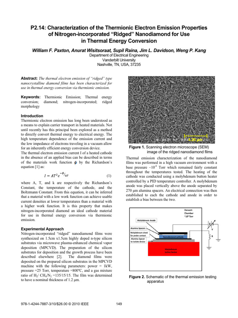 Thermionic Emission in Nanodiamonds | PDF | Cathode | Electron