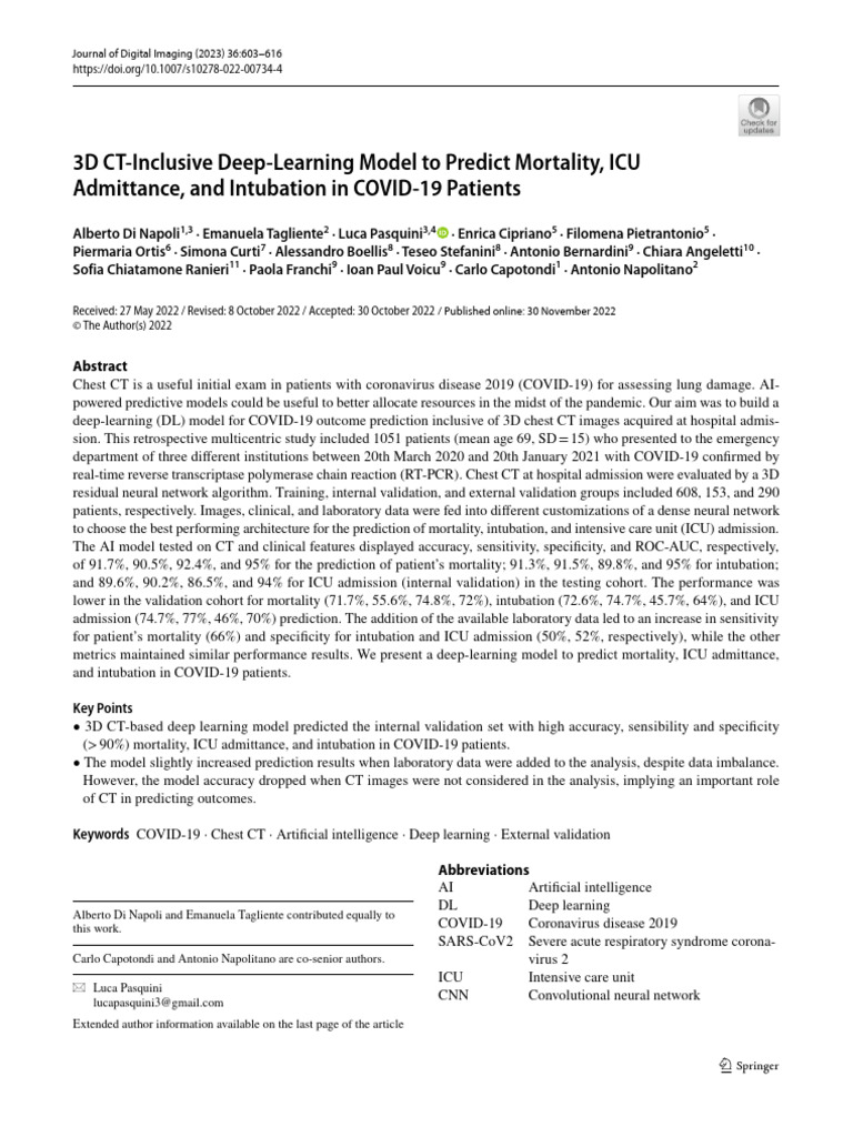 3D CT-Inclusive Deep-Learning Model To Predict Mortality, ICU Admittance, and Intubation in ...