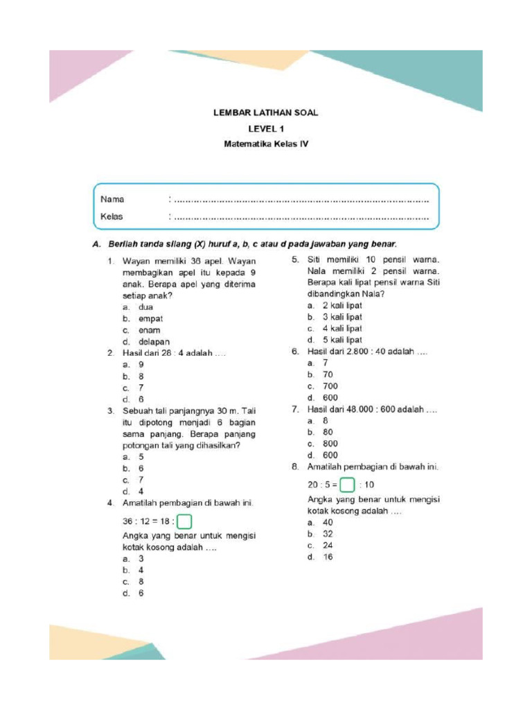 soal matem semester 1 | PDF