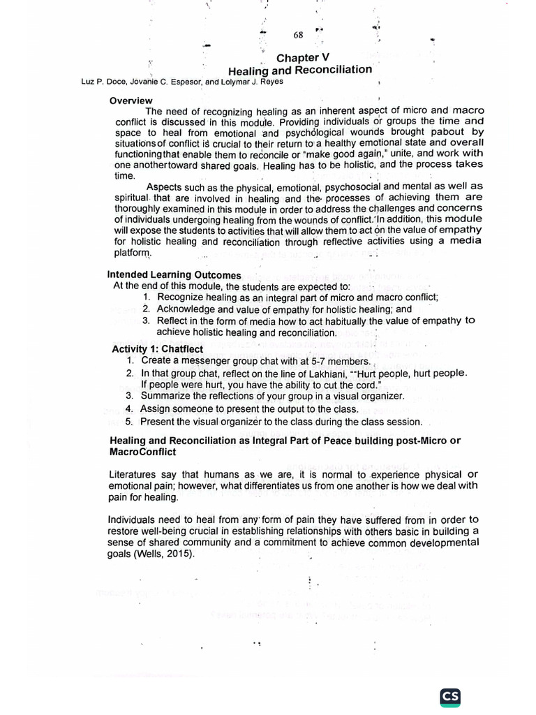 FPE101 Chapter 5 - Healing and Reconciliation | PDF