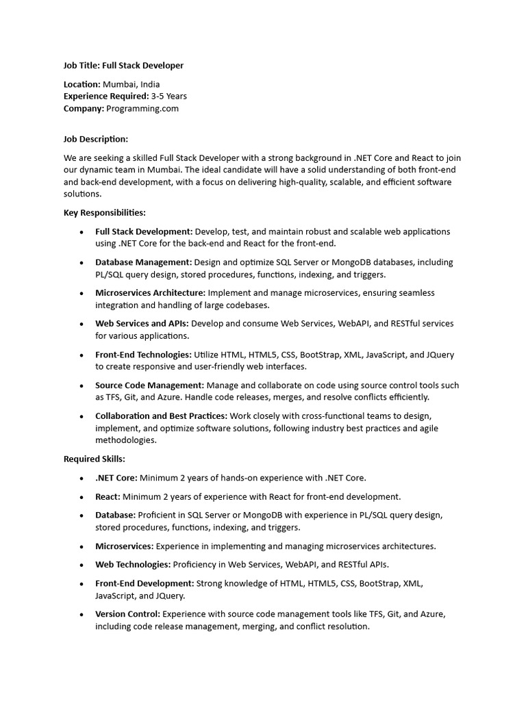 JD Fullstack Devoloper | PDF