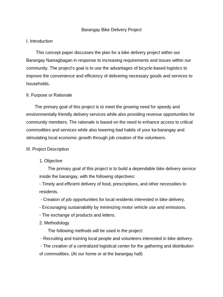 Barangay Bike Delivery Project Concept Paper | PDF