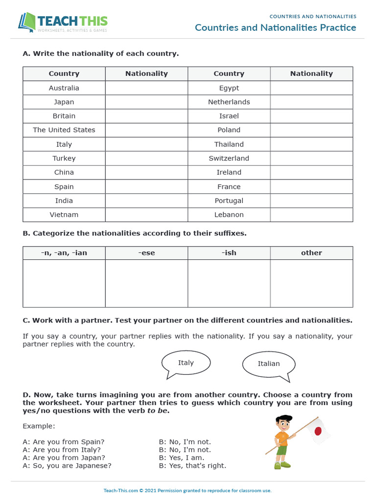 Homework - Countries, Nationalities and Suffixes | PDF