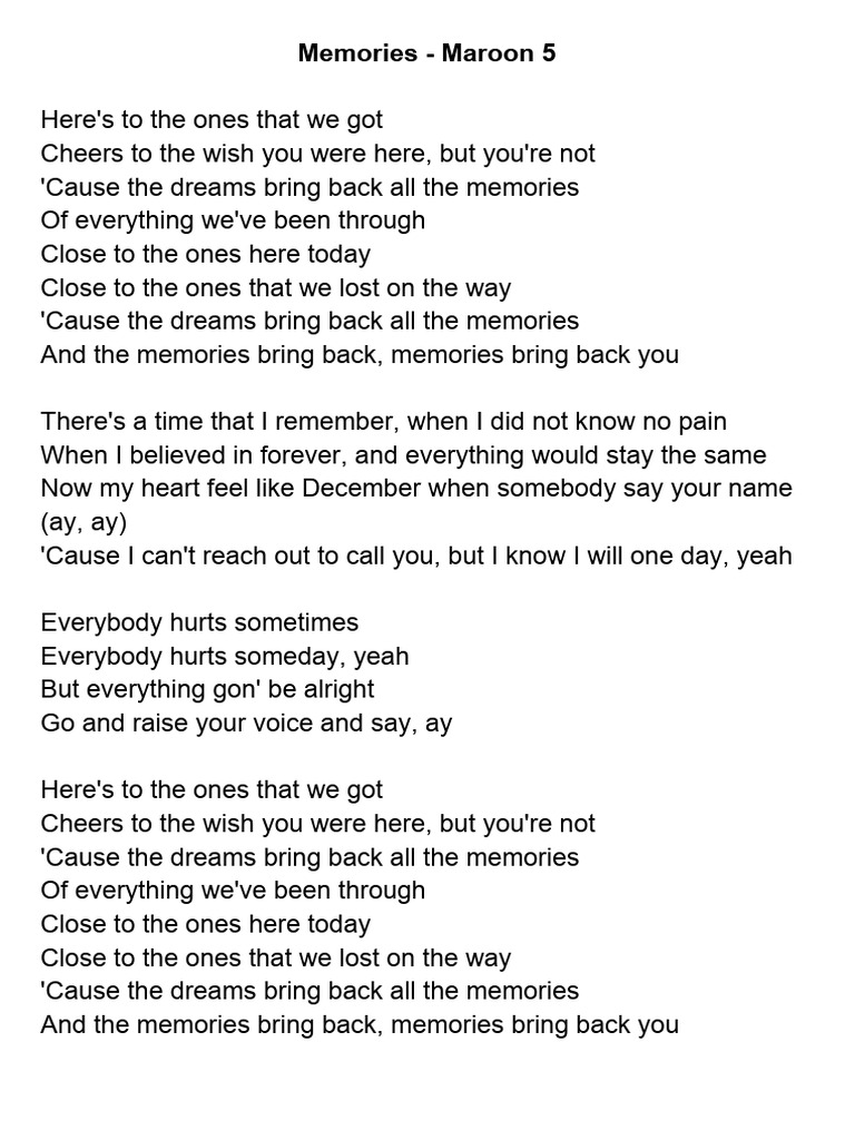 Memories Lyrics | PDF