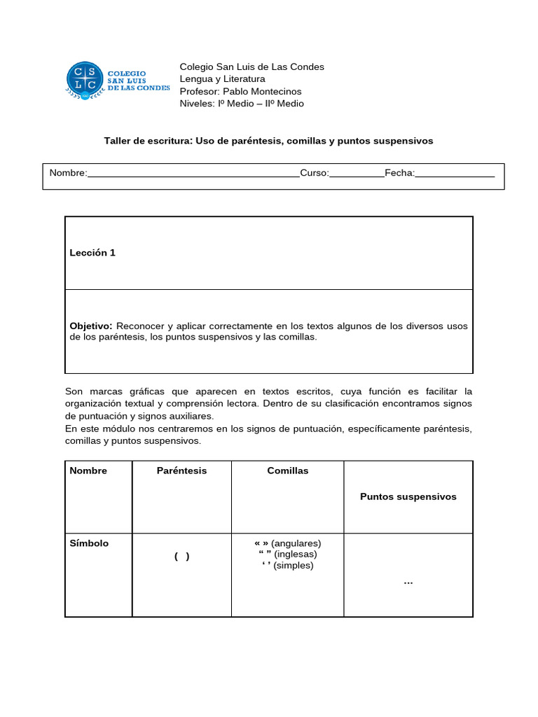 Guía de Escritura 1 - IºM | PDF
