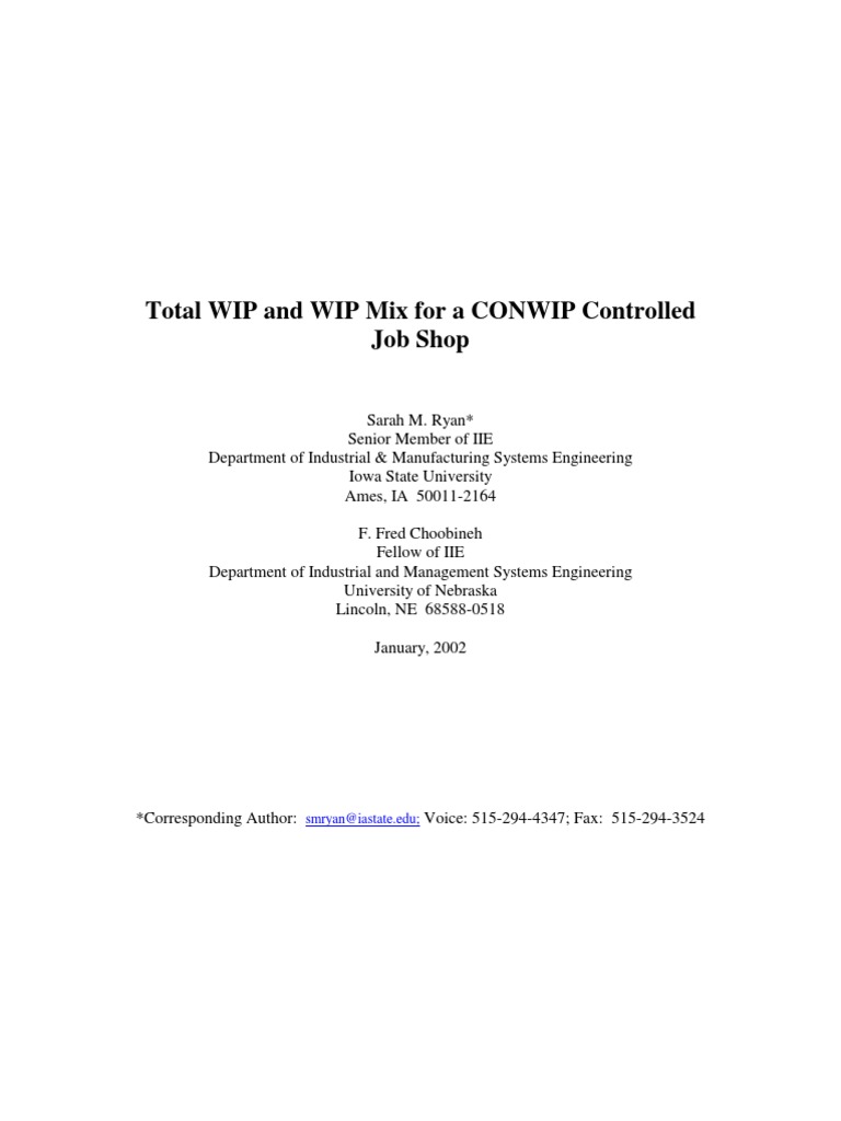 Optimize total WIP and WIP mix for CONWIP-controlled job shop | PDF ...