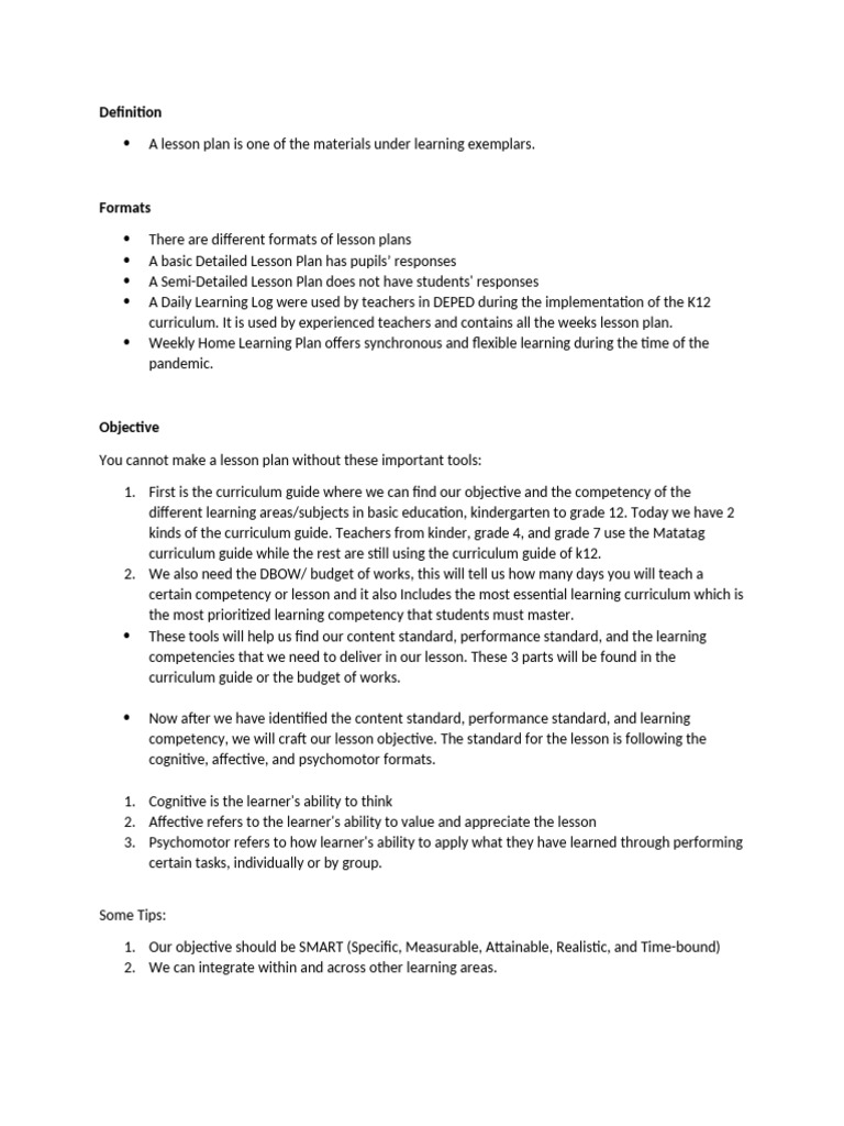 Lesson Plan Accompany Notes | PDF