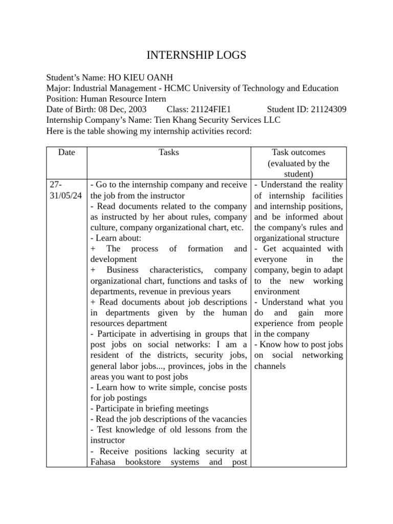 INTERNSHIP LOGS | PDF
