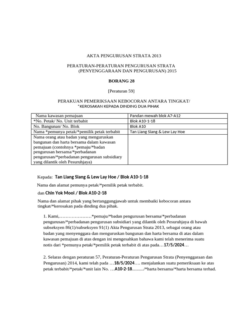 Borang 28 Akta Pengurusan Strata 2013 | PDF