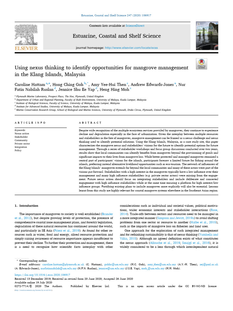 Using Nexus Thinking To Identify Opportunities For M - 2020 - Estuarine ...