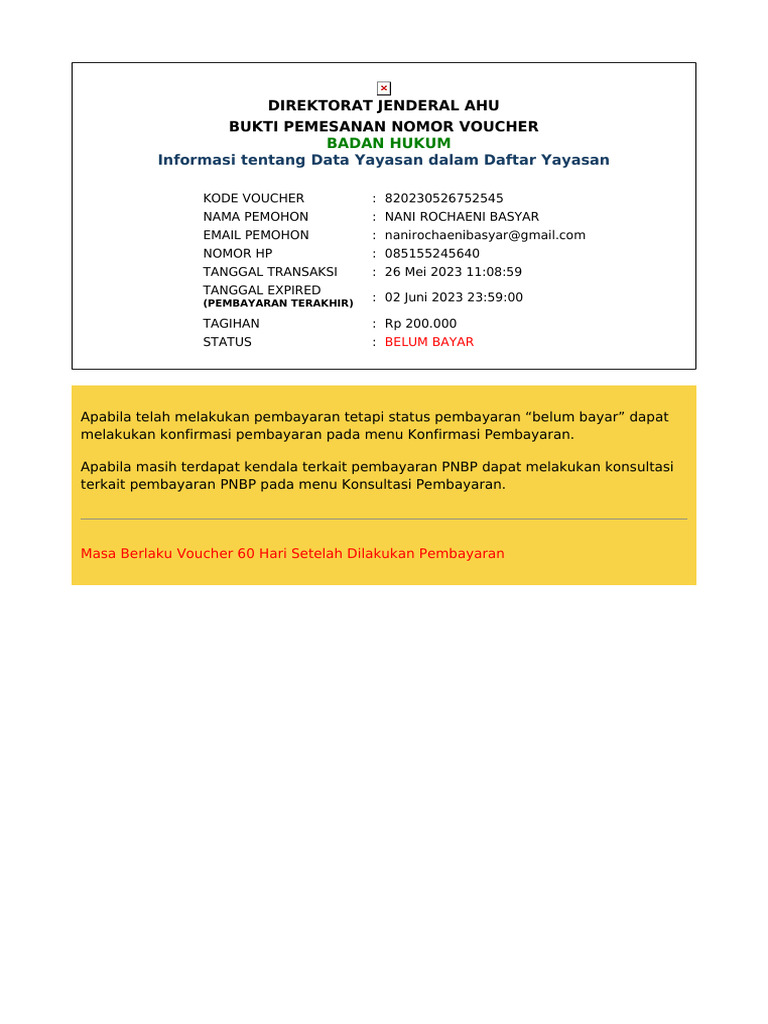 Pemesanan Voucher 9923052625754524 | PDF