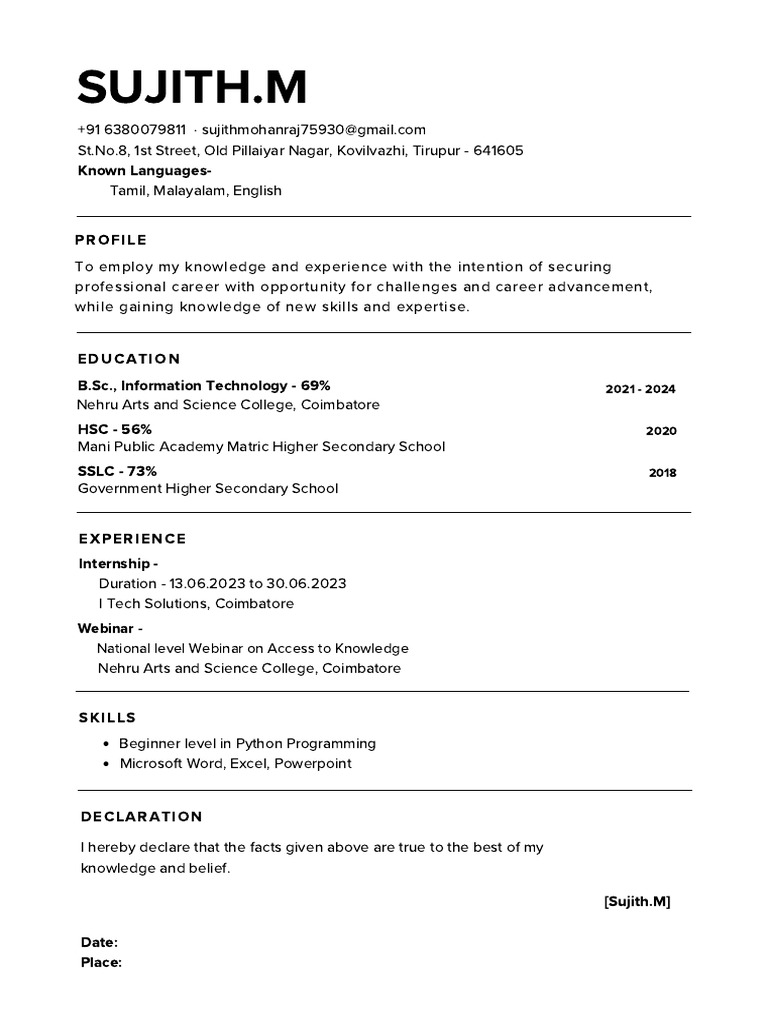 Sujith New Resume | PDF