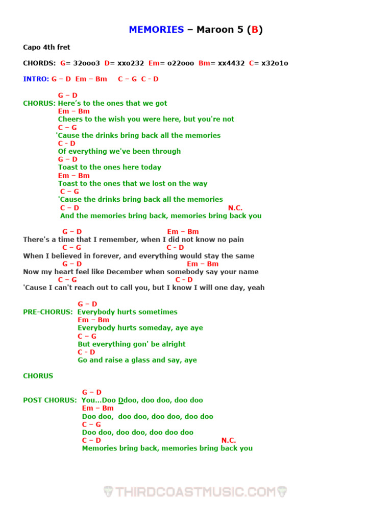 Memories - Maroon 5 | PDF