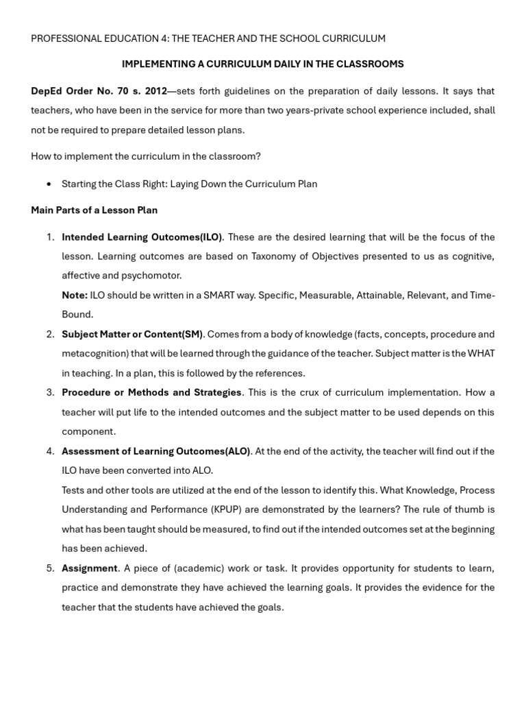 Implementing A Curriculum Daily in The Classroom | PDF