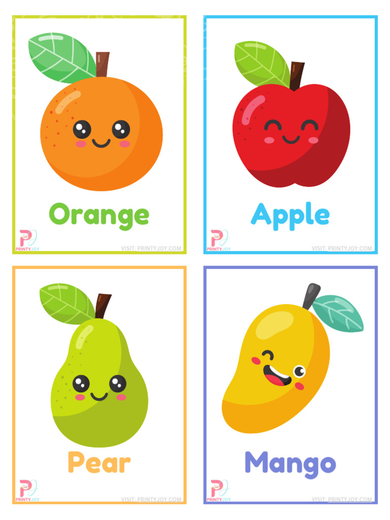 Fruits Flashcards For Kids Free Printable | PDF
