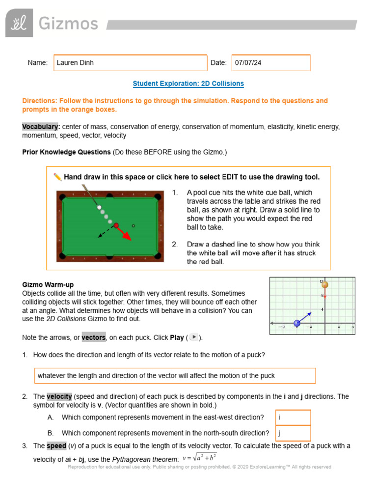2D Collisions Lab - Lauren Dinh | PDF