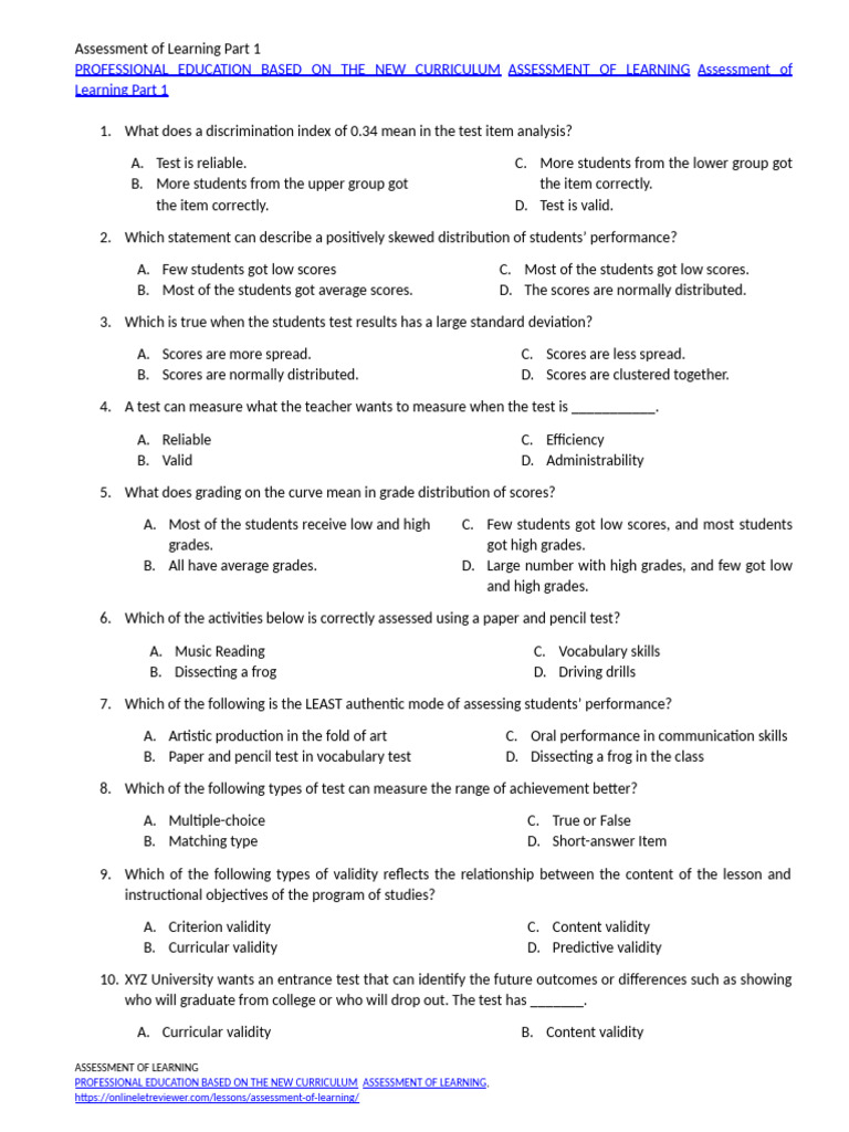 Assessment of Learning Reviewer | PDF