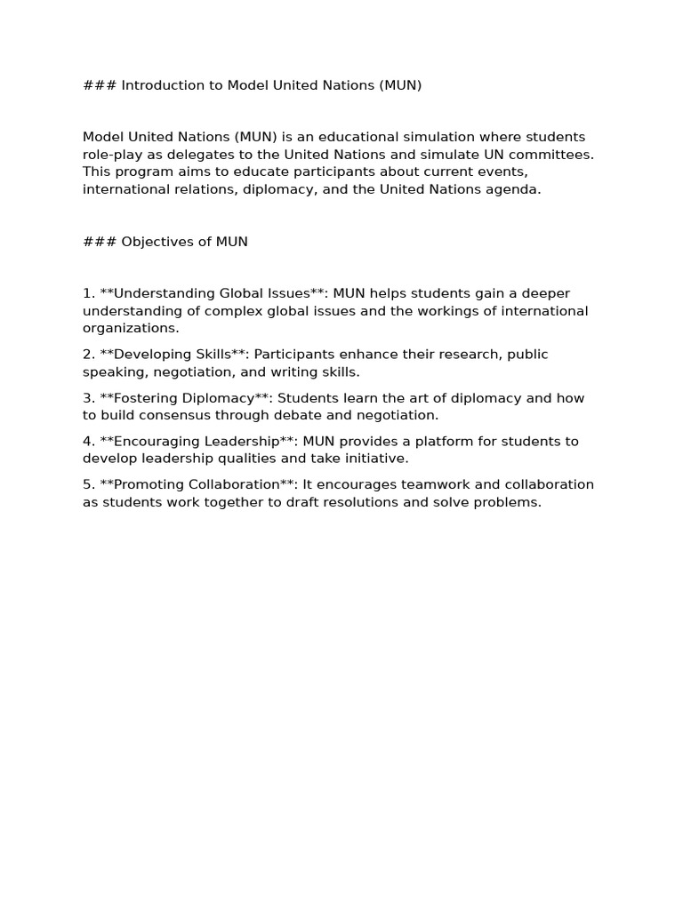 Introduction To MUN Program | PDF