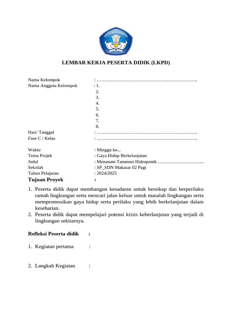 LKPD Projek P5 - Semester 1 - Kelas 6 - Tanaman Hidroponik - Ok | PDF