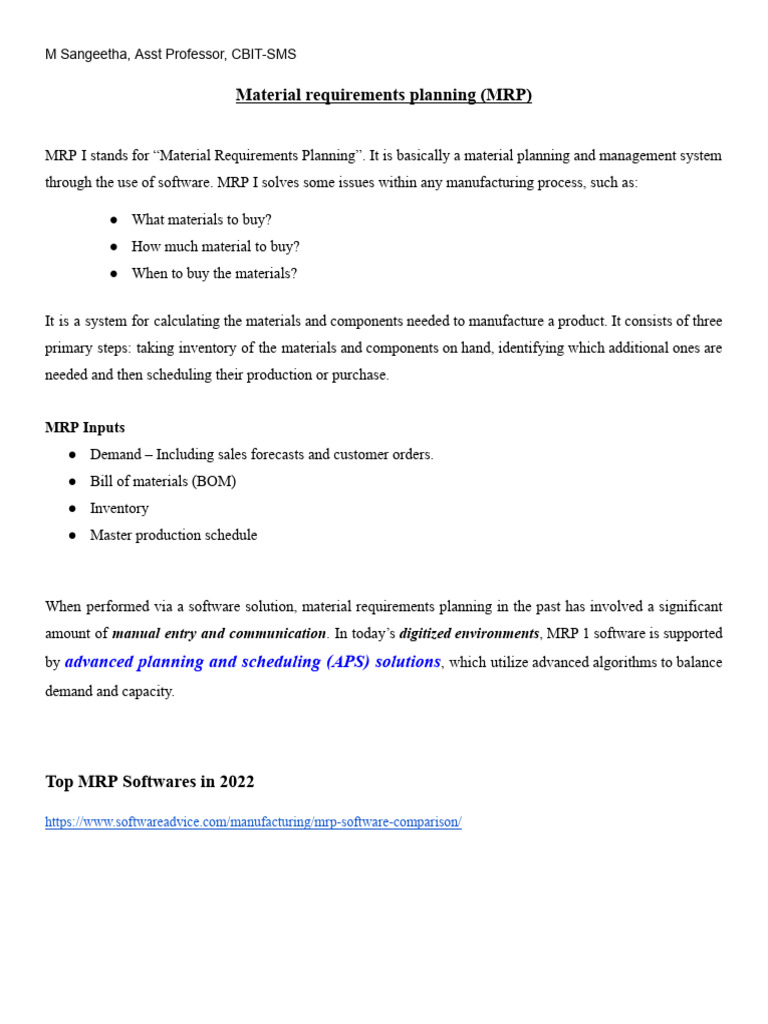 OM Unit 4 Materials Management | PDF