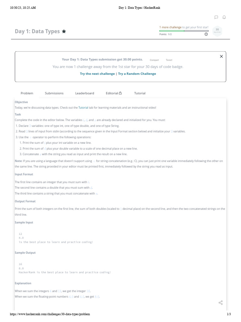 Day 1 Data Types Challenge Guide | PDF | Integer (Computer Science) | String (Computer Science)