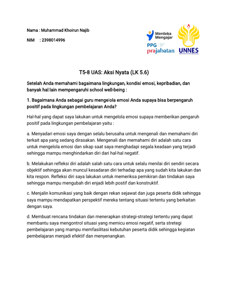 T5-8 UAS Aksi Nyata (LK 5 6) - Muhammad Khoirun Najib | PDF