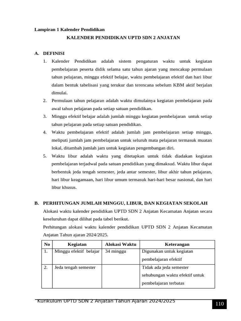 11 Lampiran 1 Kalender Pendidikan - 1 | PDF