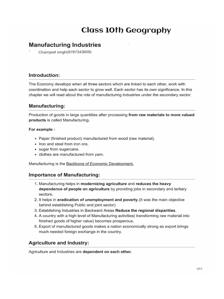 Manufacturing Industries 10th Geography | PDF