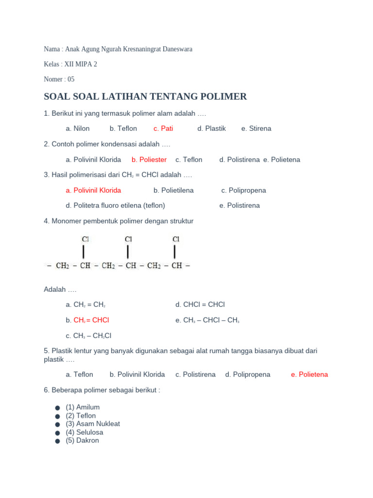 .Soal Soal Latihan Tentang Polimer | PDF