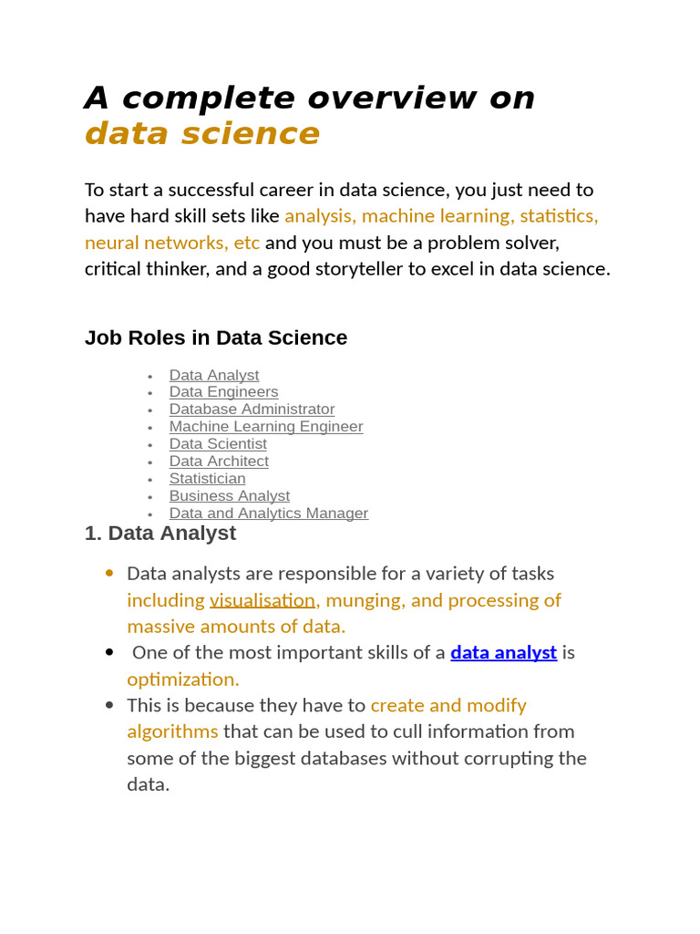 A Complete Overview On Data Science | PDF