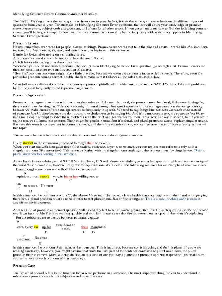 Identifying Sentence Errors | PDF