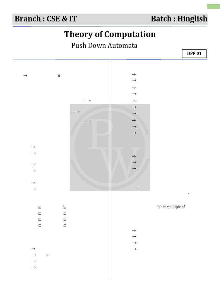 Push Down Automata - DPP 01 (Of Lec 02) (Theory of Computation) | PDF