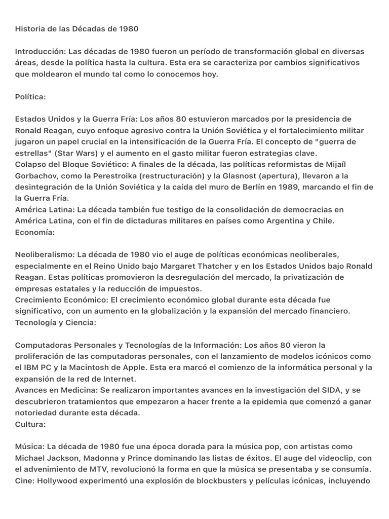 Historia de Las Décadas de 1980 | PDF