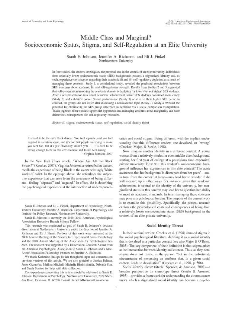 2011 - Middle Class and Marginal. Socioeconomic Status, Stigma, and ...