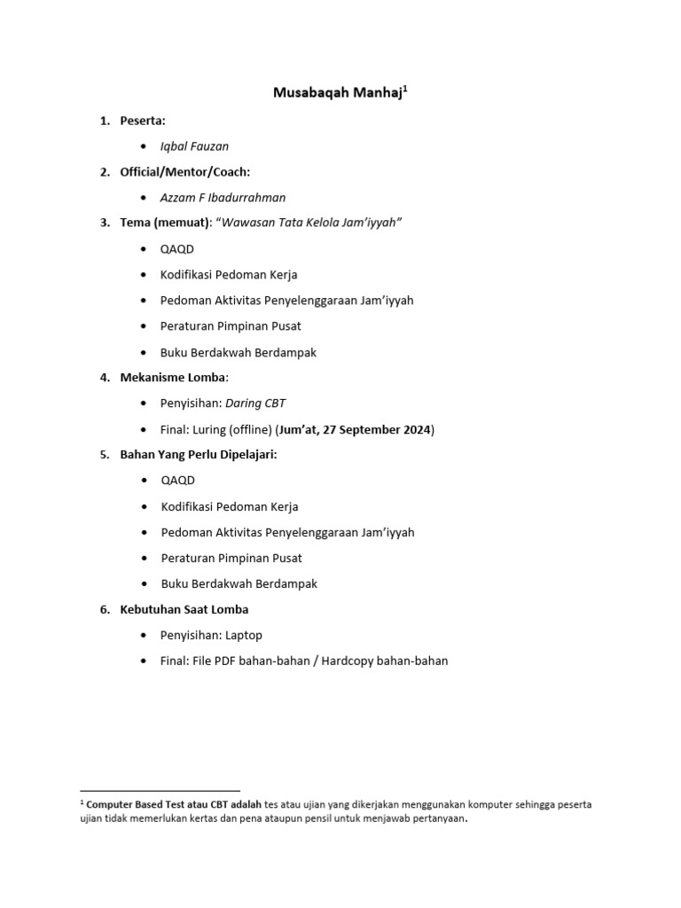 Persiapan Musabaqah Manhaj | PDF