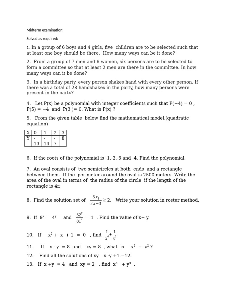Midterm Examination Problem Solving | PDF | Teaching Methods & Materials
