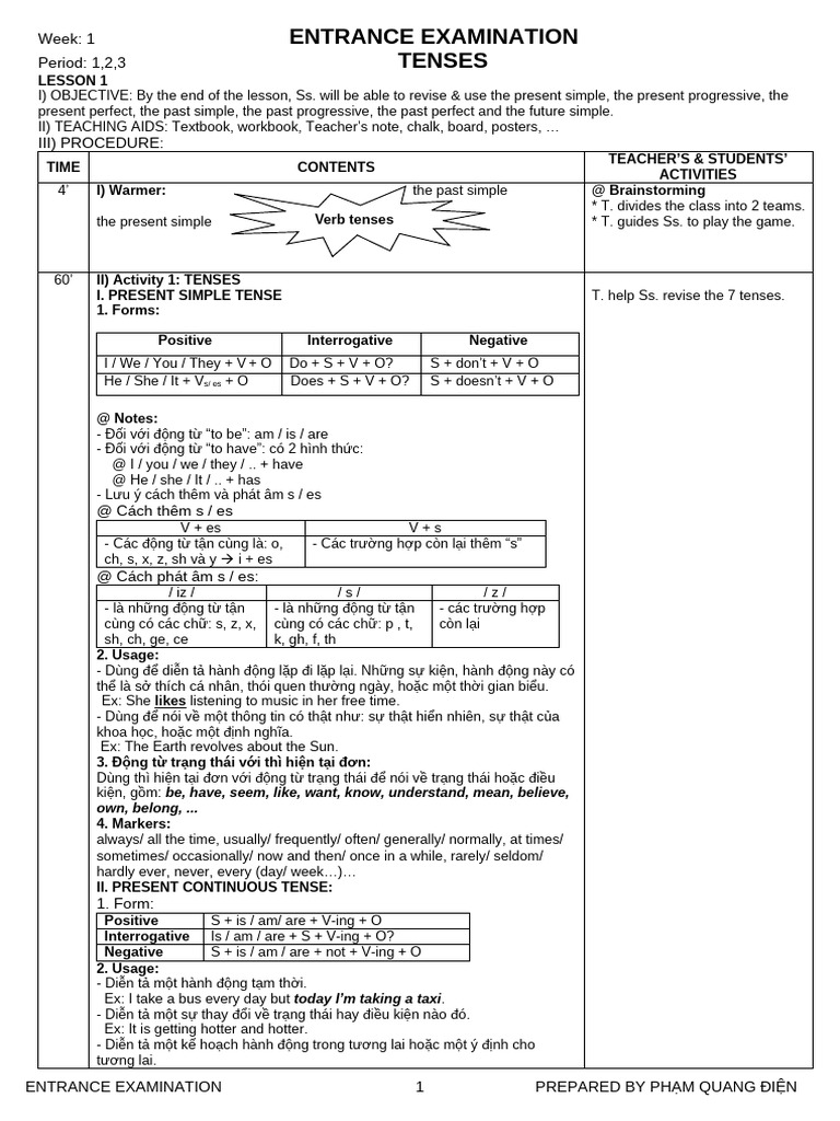 Lesson Plan For The Entrance Examination 2020-2021 | PDF