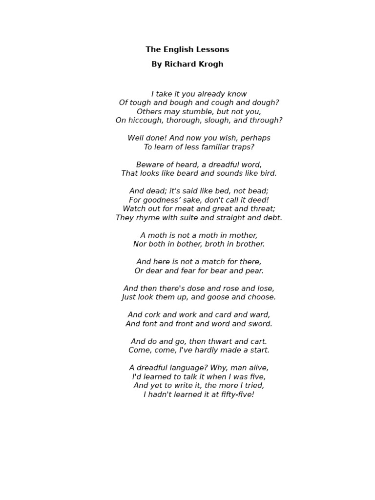 The English Lesson - Poem | PDF