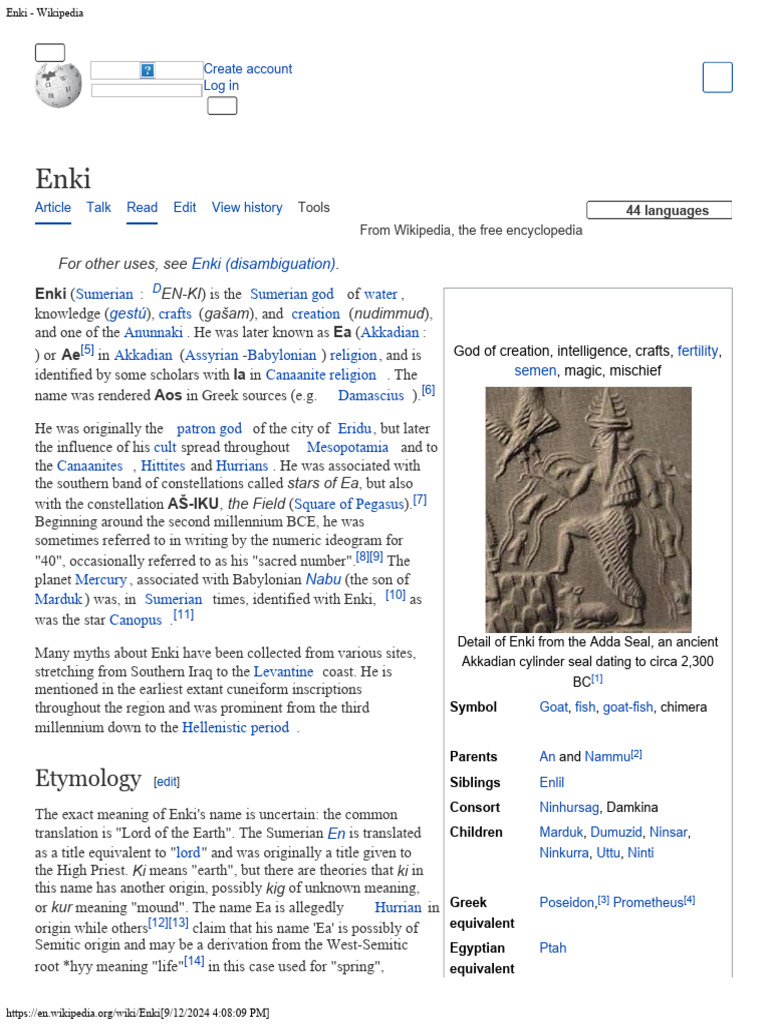 Enki - Wikipedia | PDF