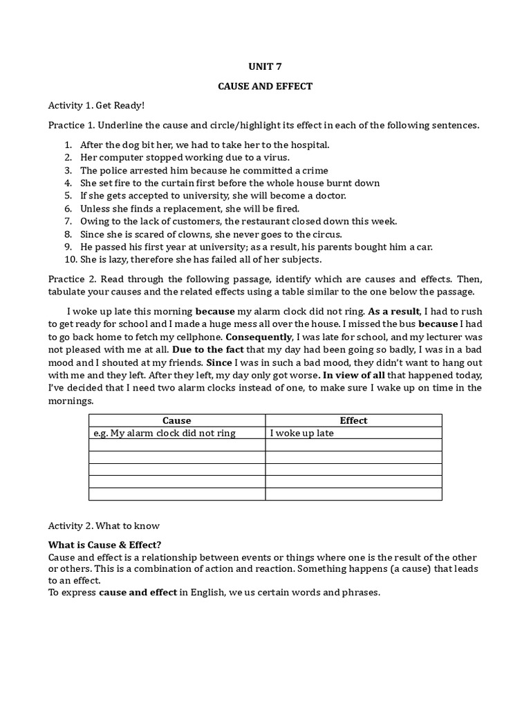 !unit 7 - Cause and Effect | PDF