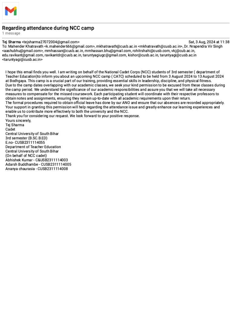 Ncc Camp Application | PDF