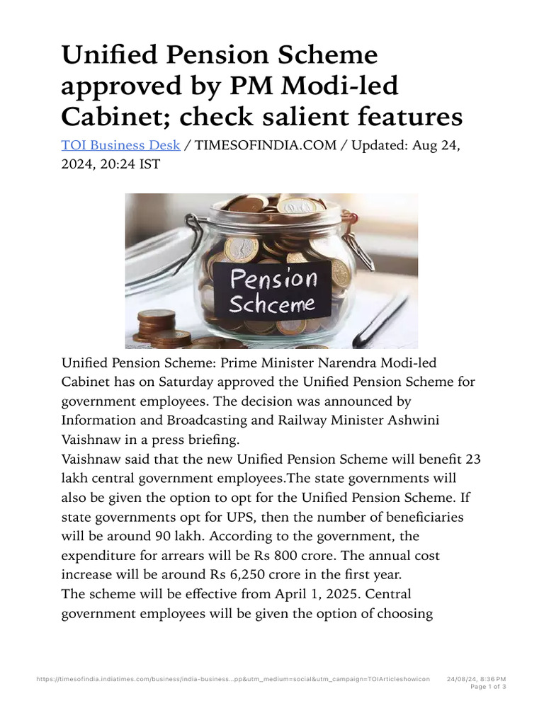 Unified Pension Scheme Approved for Employees | PDF | Pension | Government
