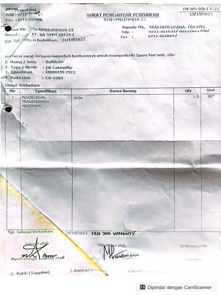 SPP Perbaikan Transmisi PB 002 | PDF