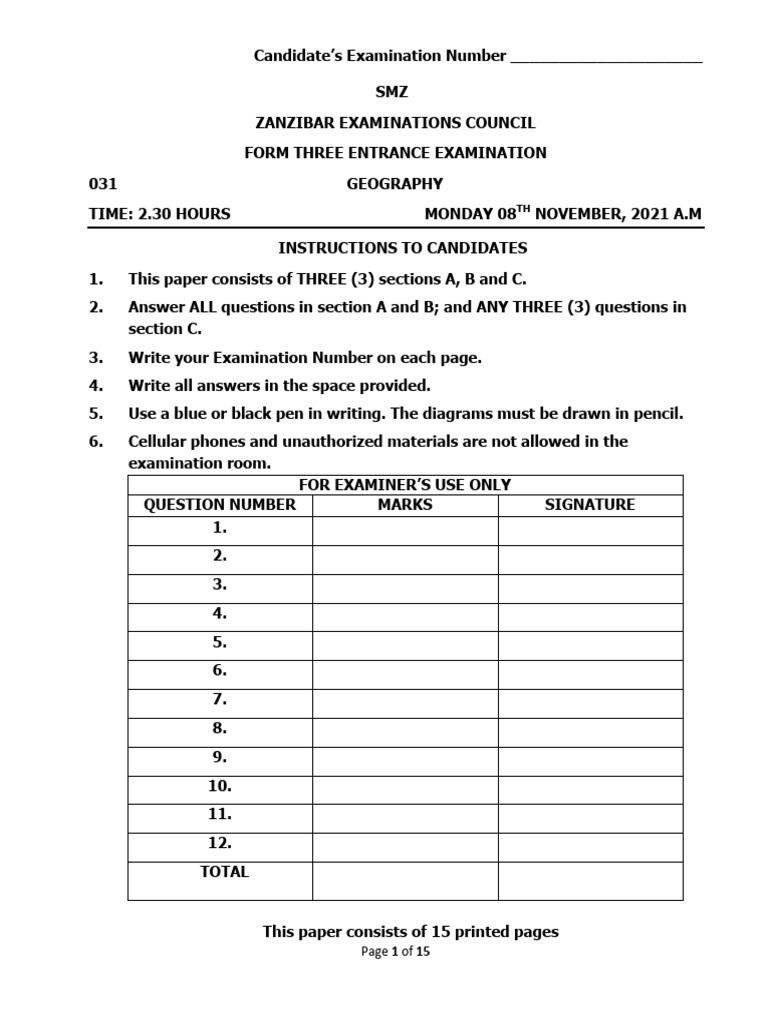 Geography F2 ZEC 2021 | PDF