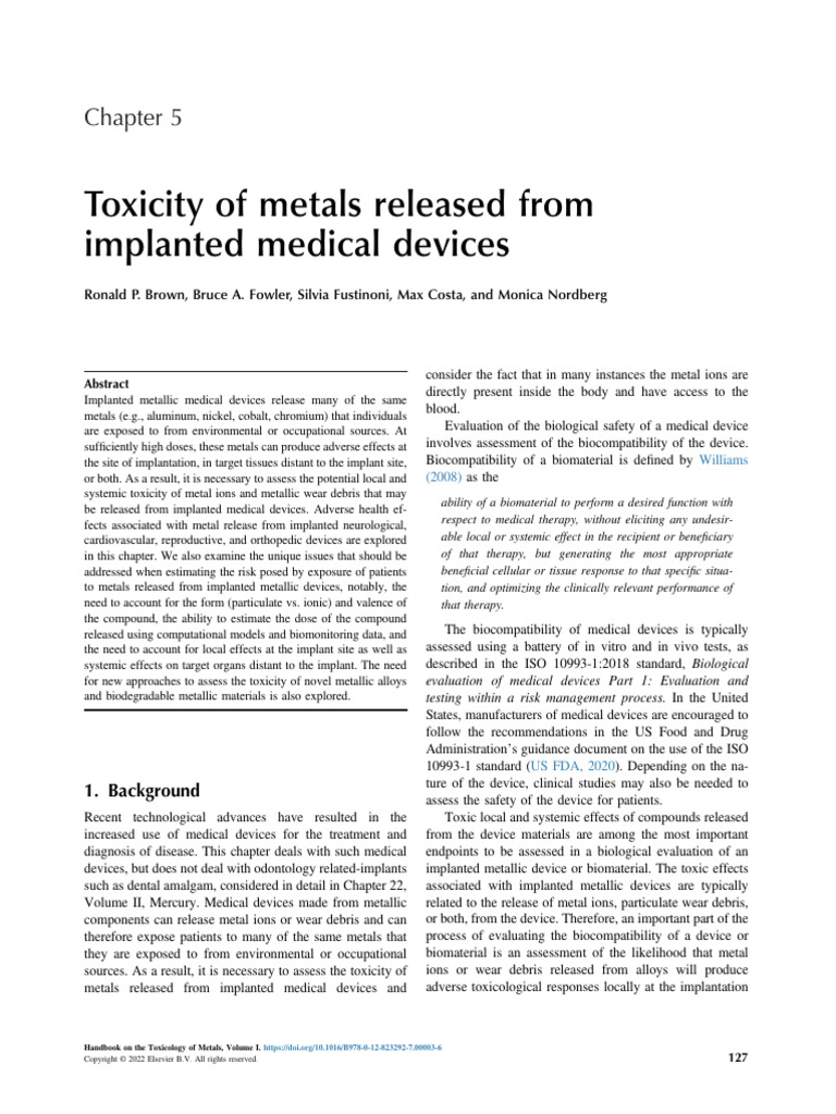 Chapter 5 - Toxicity of Metals Released From Im - 2022 - Handbook On ...