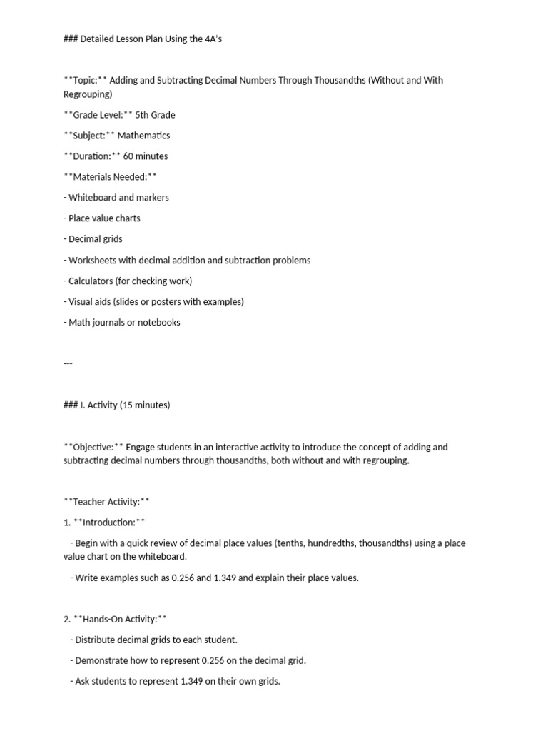Detailed Lesson Plan Using The 4A | PDF