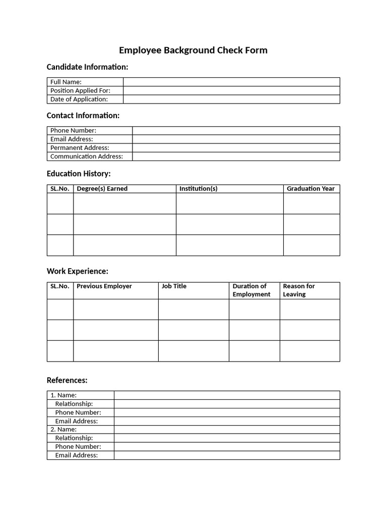 Employee Background Check Form | PDF