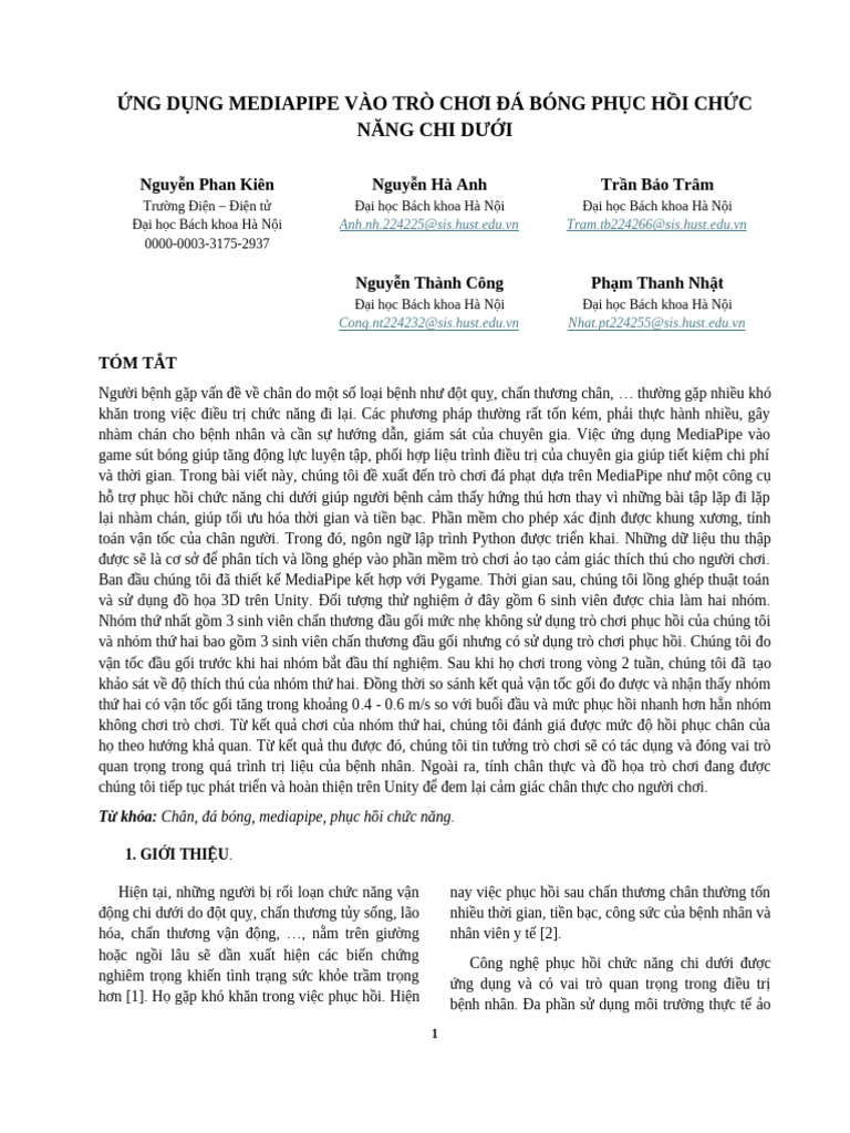 NG D NG Mediapipe Vào Trò Chơi Đá Bóng PH C H I CH C Năng Chi Dư I | PDF