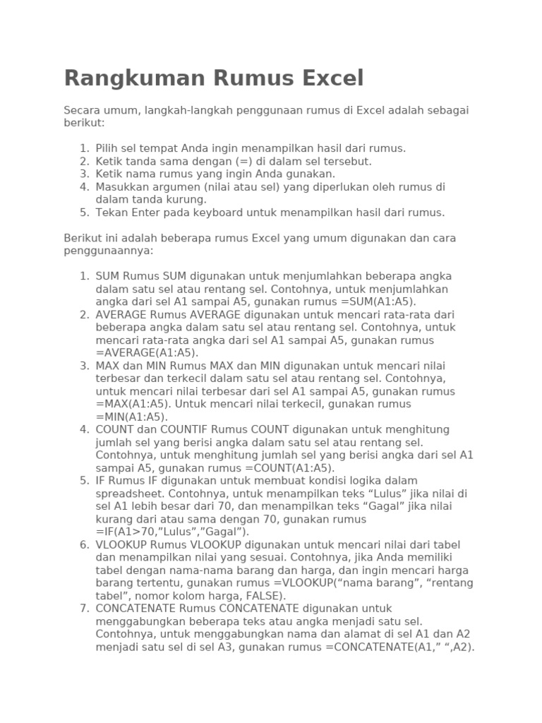 Rangkuman Rumus Excel | PDF